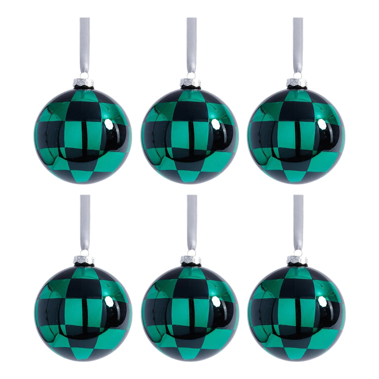 Checkered Ball Ornaments, Set of 6, 4" | Chairish