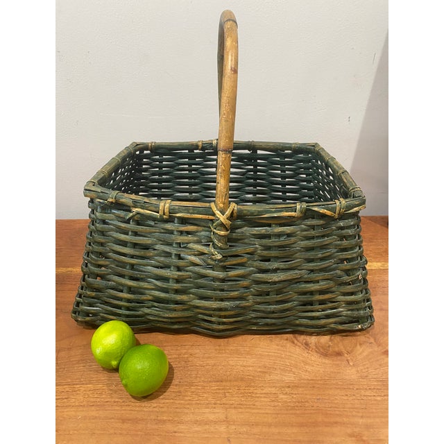Vintage Wicker Basket Olive Green Finish | Chairish