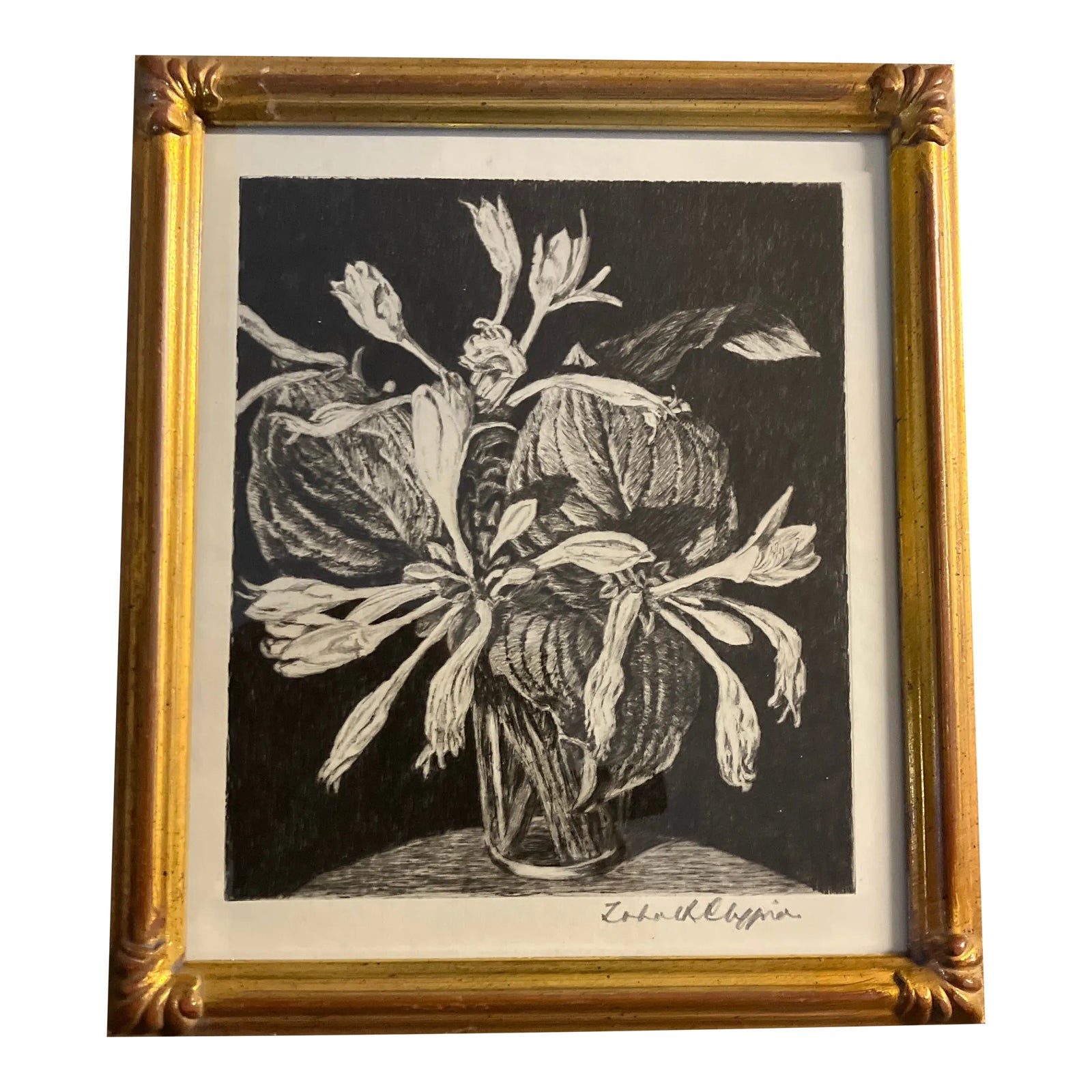 1970’s Original Botanical Floral Still Life Etching Gilt Wood Frame ...