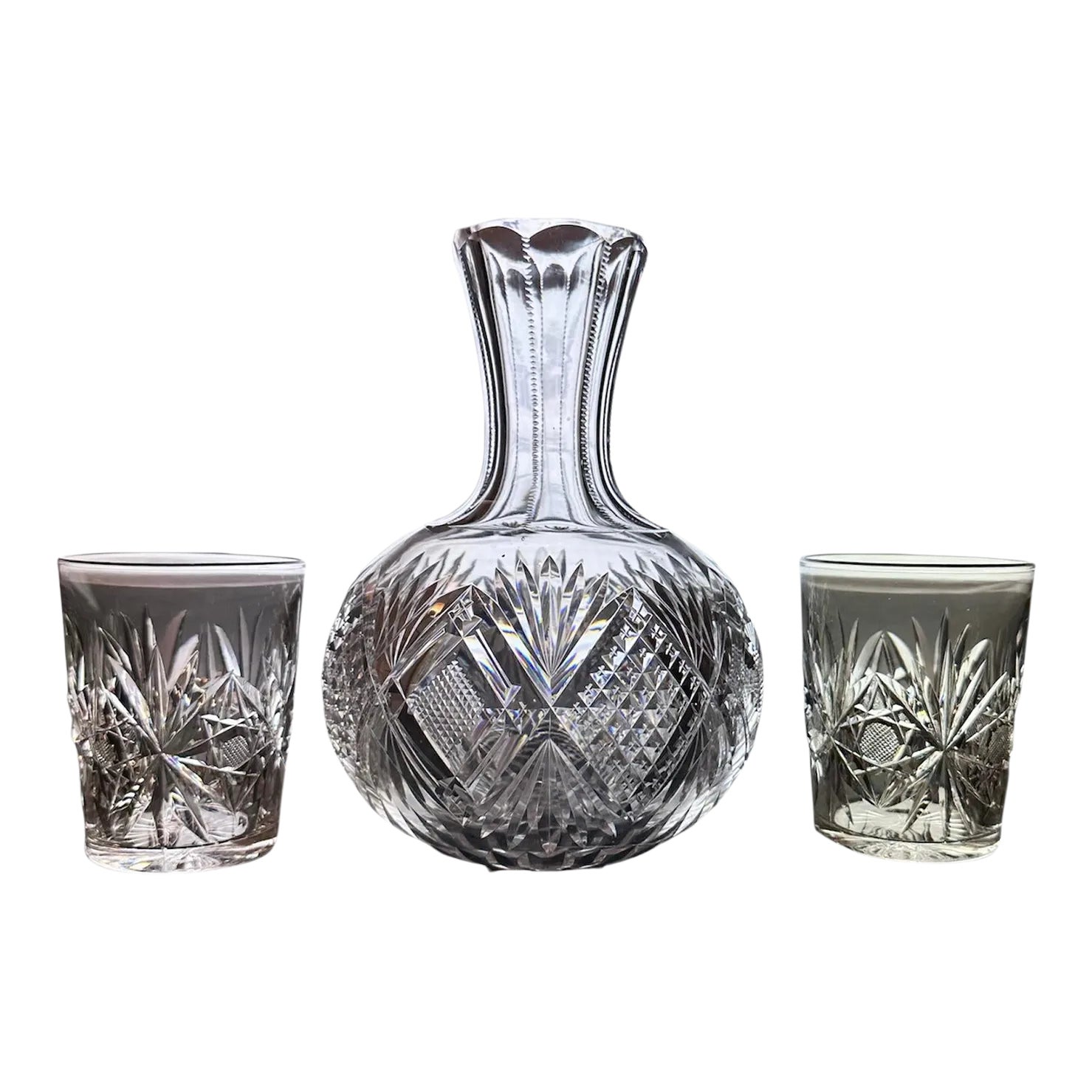 Antique American Brilliant Period Cut Crystal Carafe and Tumblers Set ...