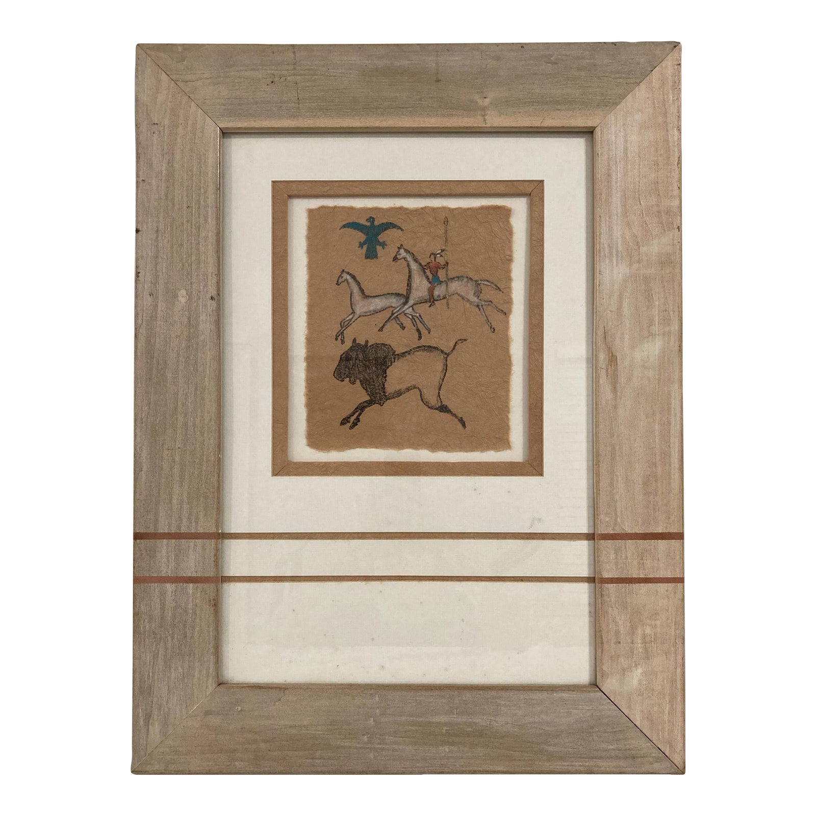 1950s Native American Deer Hide Painting – Plains Indian Buffalo Hunt ...