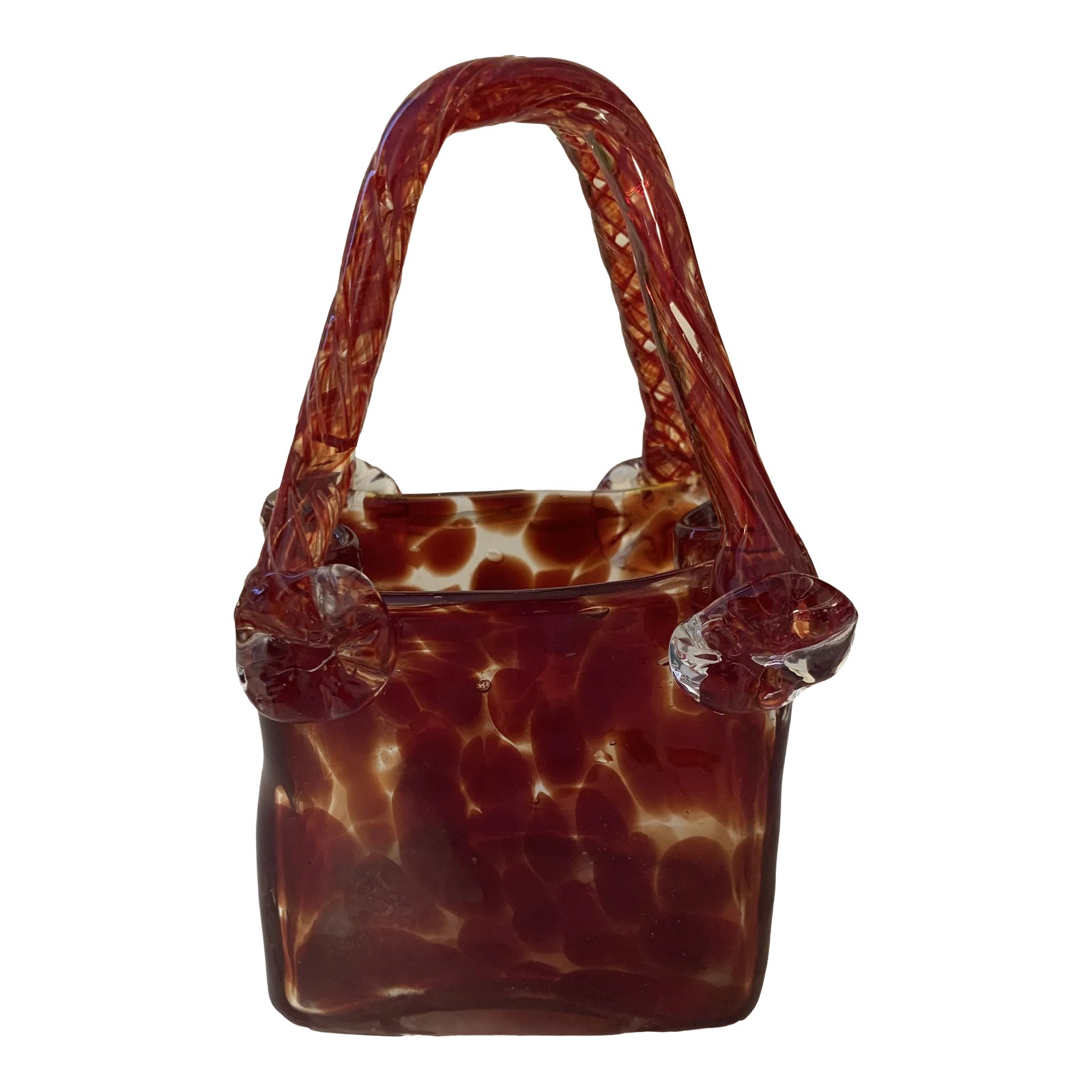 Vintage Mid-Century Murano Hand-Blown Red Glass Purse-Style Vase | Chairish