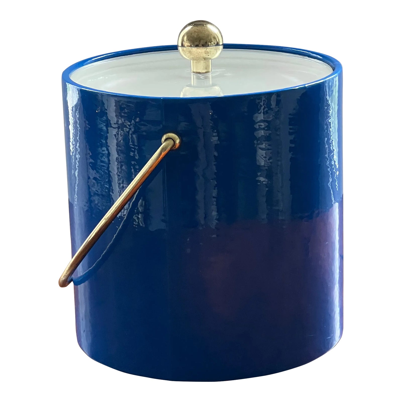 Vintage Blue Ice Bucket With Gold Handle | Chairish