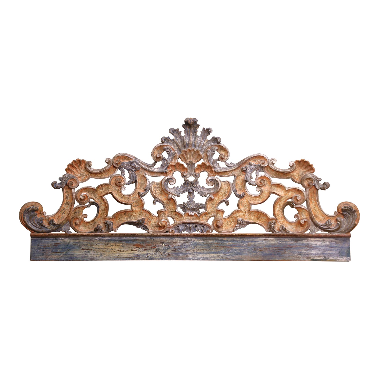 19th Century Venetian Painted Carved Wall Crest With Polychrome and ...