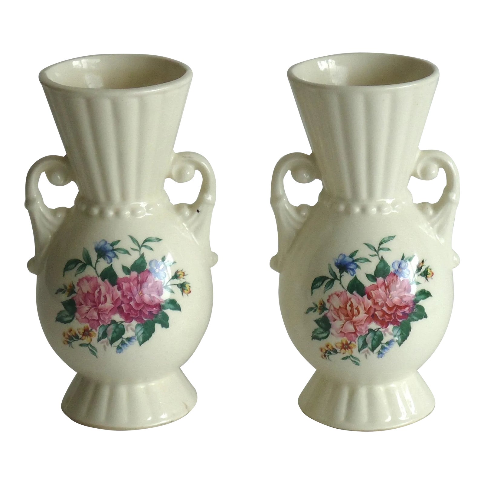 20th Century Shabby Chic Cottage Floral Vases - a Pair | Chairish