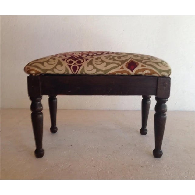 Mid 20th Century Printed Linen Upholstered Small Foot Stool | Chairish