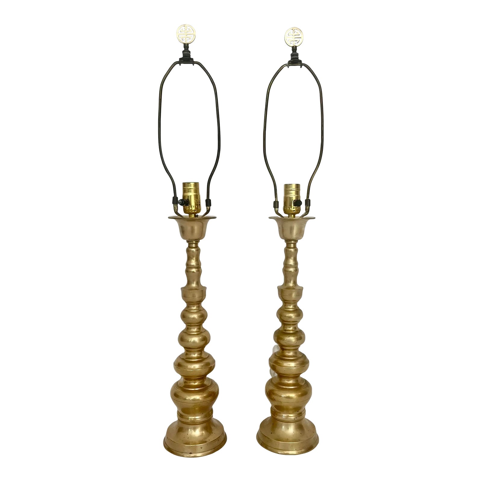 Vintage Turned Brass Column Lamps- a Pair | Chairish
