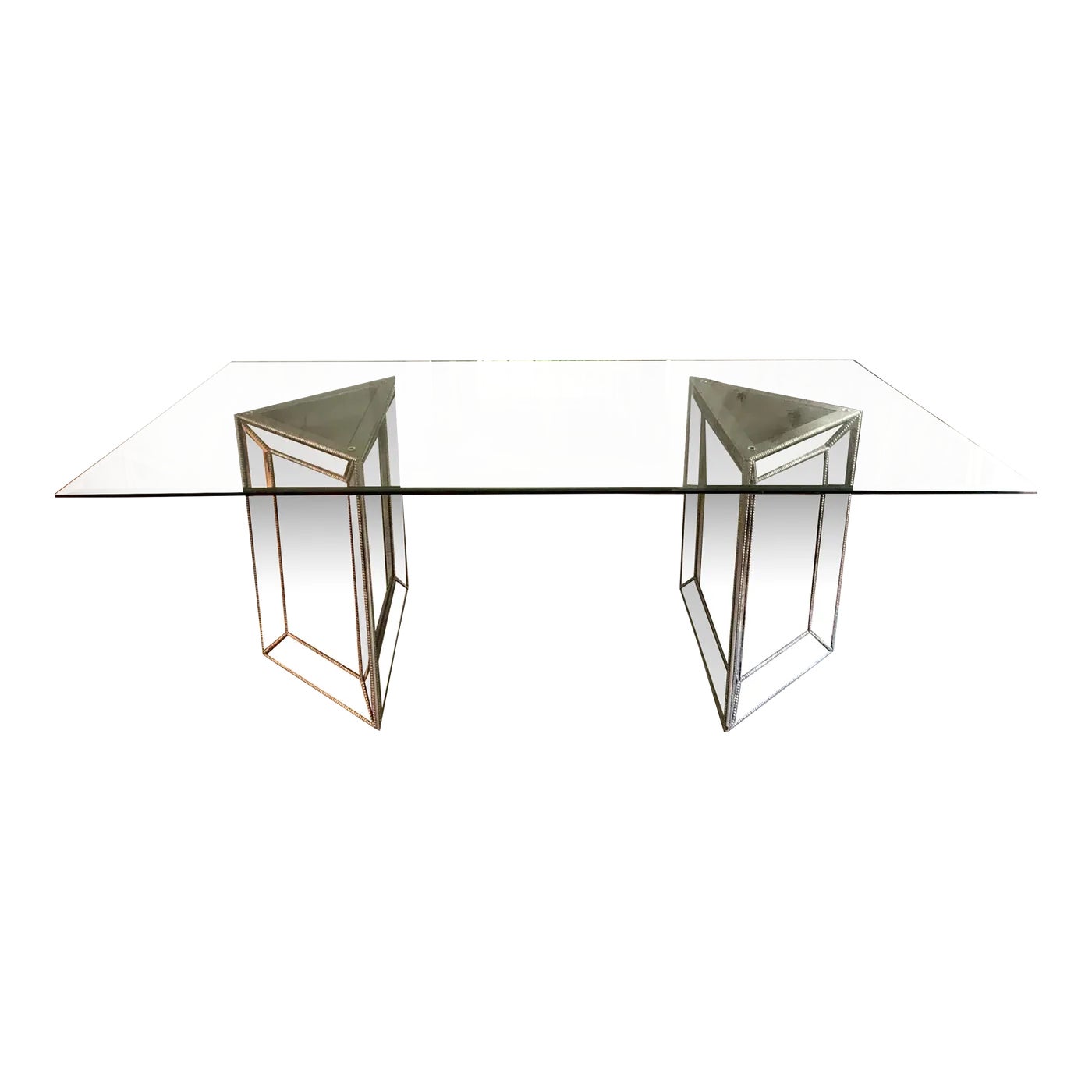 Hollywood Glamor Contemporary Mirror and Glass Dining Table | Chairish