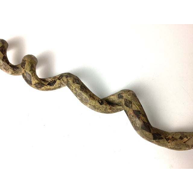 Antique Hand Painted Carved Wood Vine Folk Art Snake | Chairish