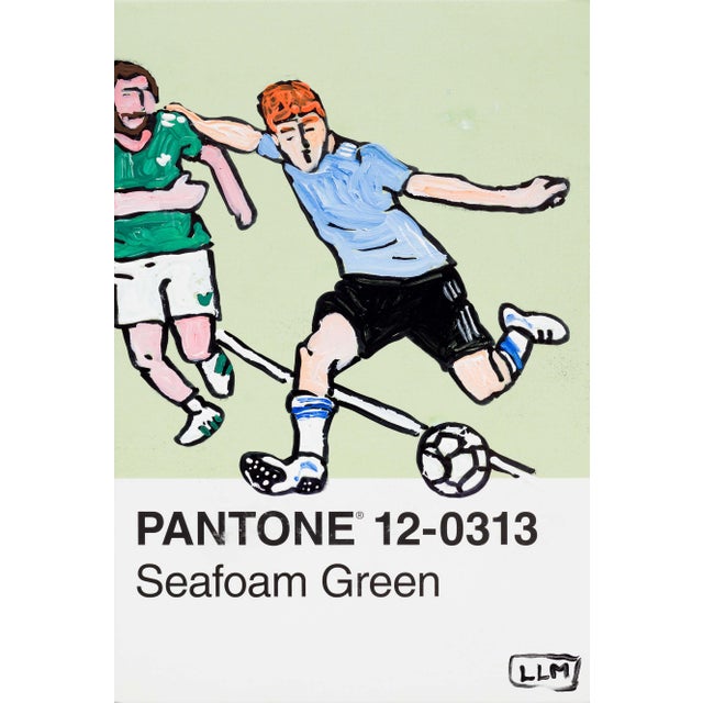 Soccer Players on Pantone 12-0313 Seafoam Green Postcard Original ...