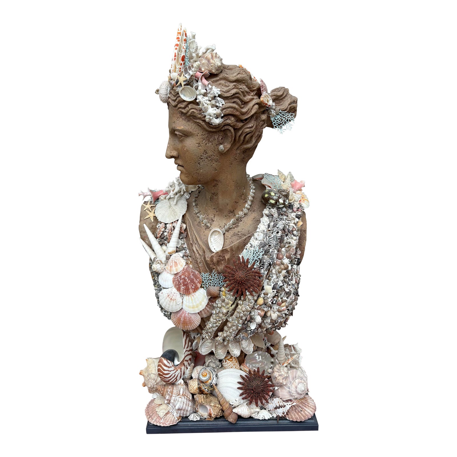 Seashell Encrusted Heavy Bust Ocean Goddess | Chairish