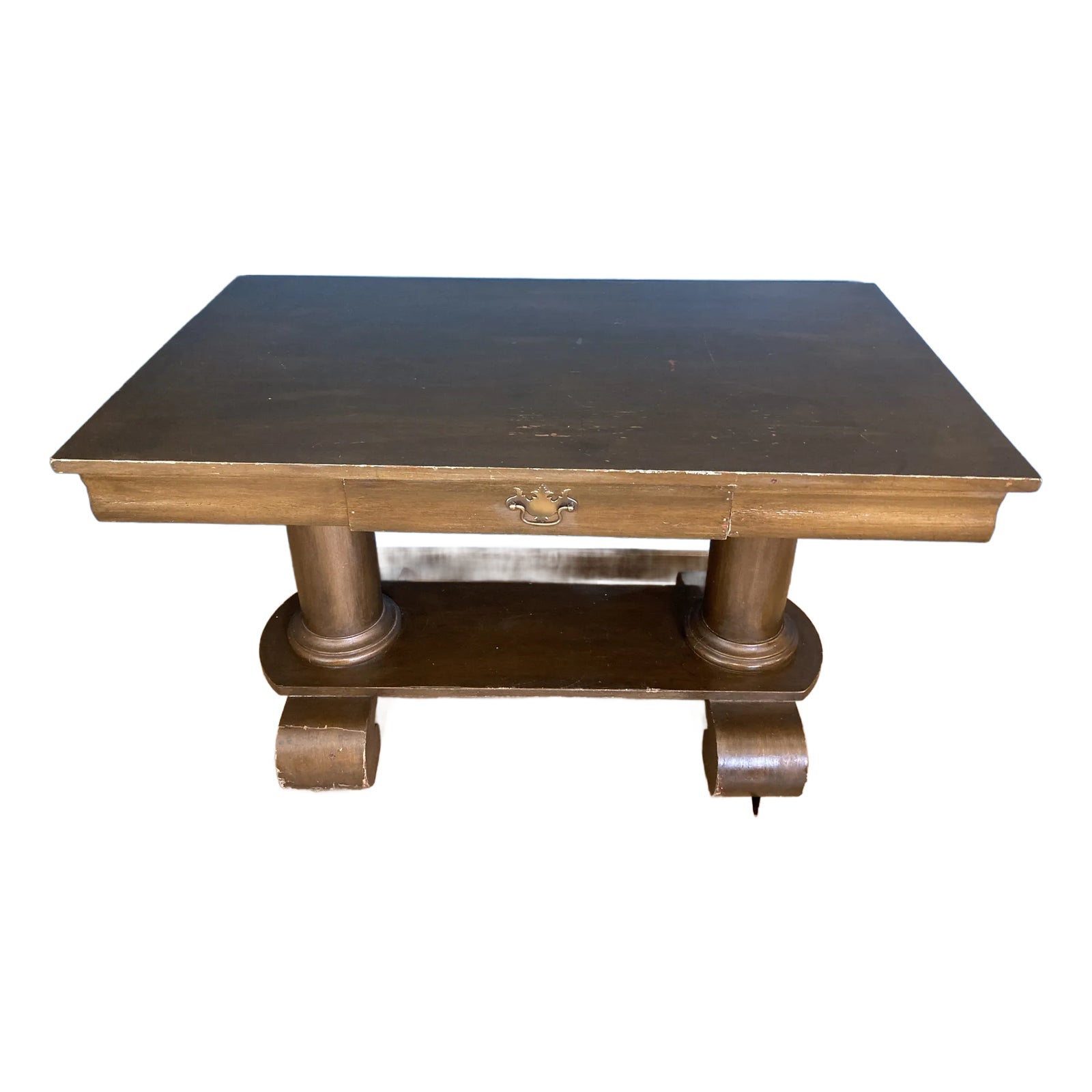 Vintage Art Deco Scroll Foot Console Table With Drawer | Chairish