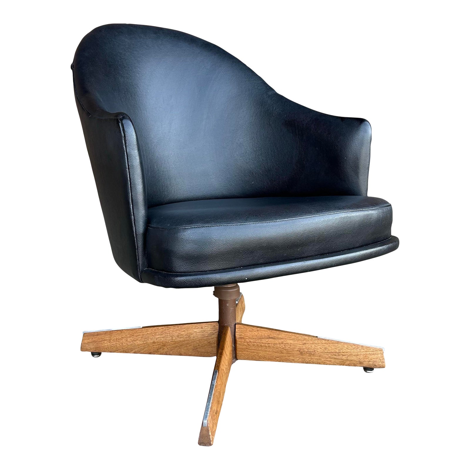 Harvey Probber Swivel Club Chair on Walnut Base | Chairish