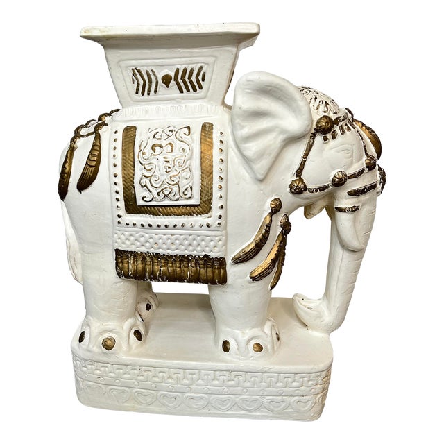 Mid Century Ivory With Gold Accents Elephant Plant Stand | Chairish