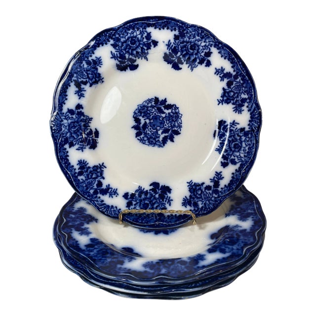 Flow Blue Dinner Plates - Antique English Blue and White Porcelaiin ...