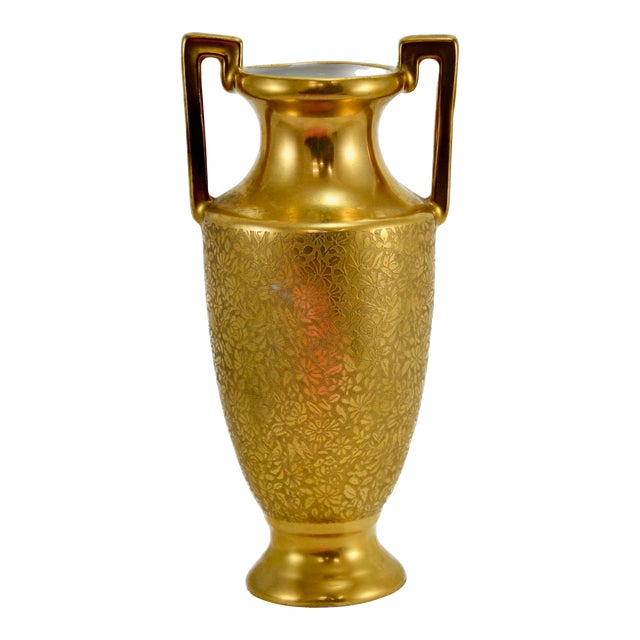 Gold Encrusted Grecian Style Urn Vase | Chairish