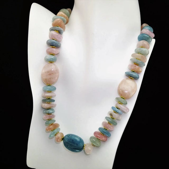 AJD Polished Nuggets of Pink and Blue Beryl Necklace March Birthstone ...