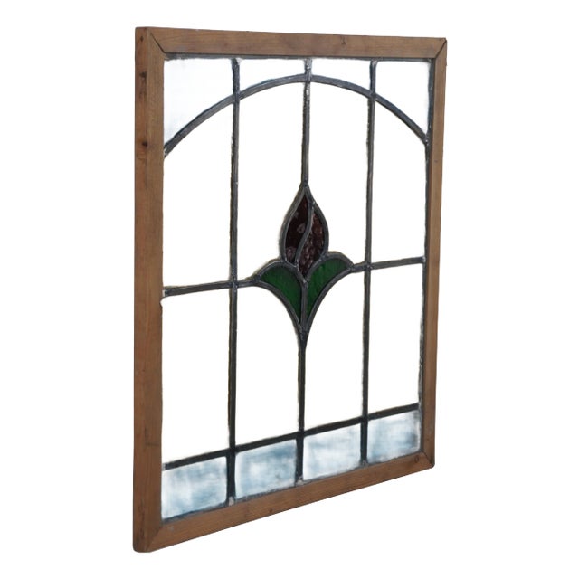 Antique English Victorian Leaded Stained Glass Window Floral Rose Pine ...
