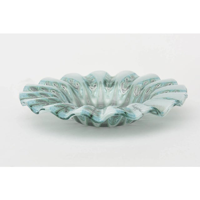 Signed Higgins MId Century Modern Fused Glass Ruffled Bowl | Chairish