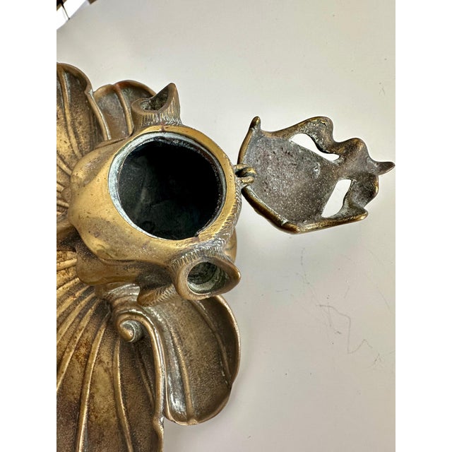English Late 19th Century Bronze Gargoyle Shell Inkwell | Chairish