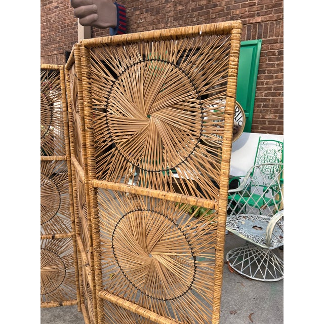 Vintage Wicker Detailed Boho Screen | Chairish