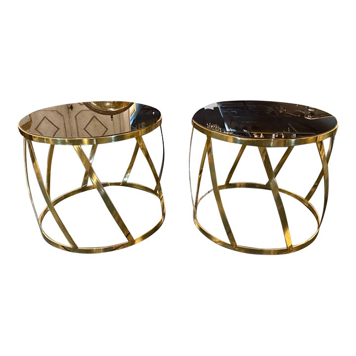 Pair of Modern Karl Springer Design Glass and Brass Side Tables | Chairish
