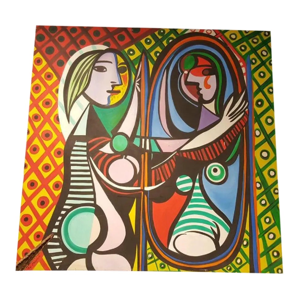 1946 Vintage Ray Martinez Cubist Figurative Oil Painting | Chairish
