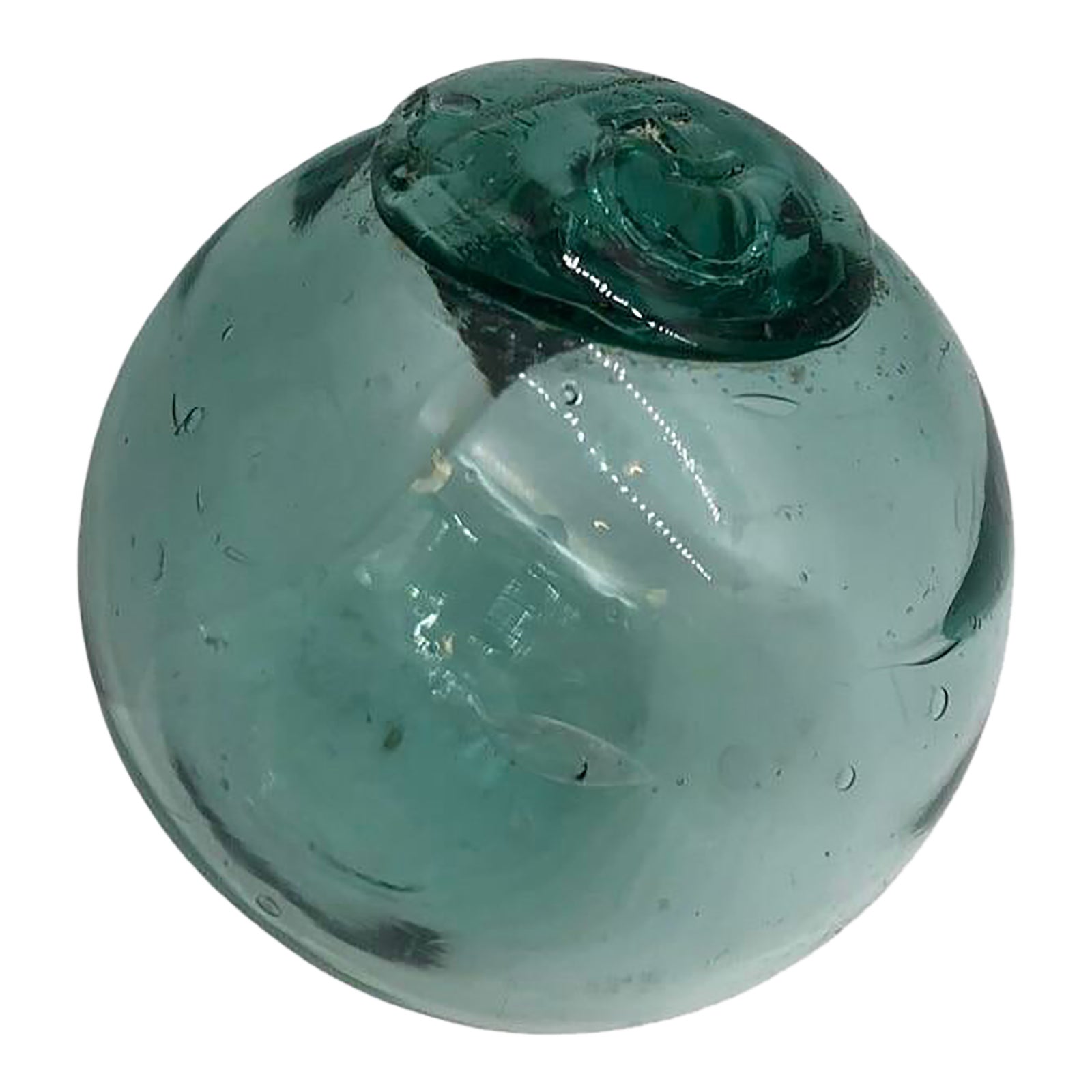 Vintage Coastal Blue Glass Sea Float With Maker’s Mark, Air Bubbles ...