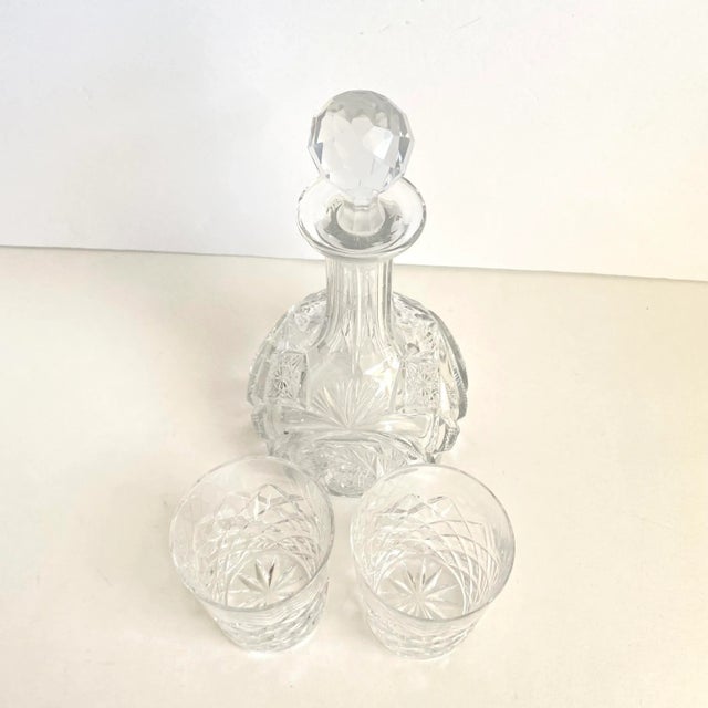 Vintage Cut Crystal Whiskey Decanter And Low Ball Rocks Glasses