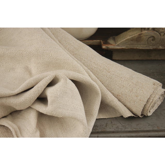 Antique Complex Weave Homespun Hemp Linen Fabric | Chairish