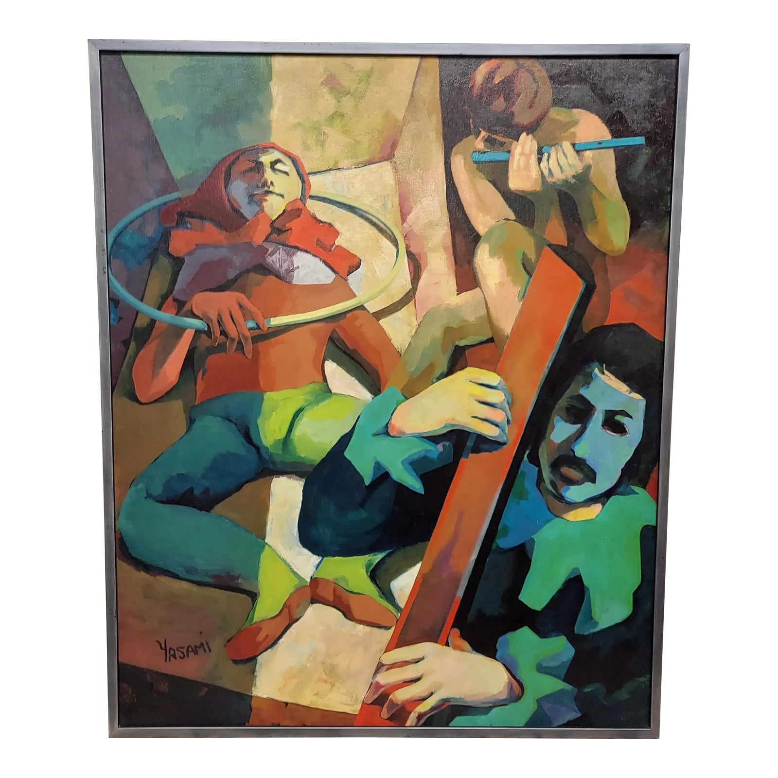 1980s Masoud Yasami Born "1949" Large Oil Painting on Canvas Abstract ...