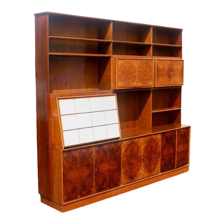Exotic Burled Multi Purpose Wall Unit | Chairish