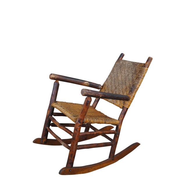 Mid 20th Century Primitive Old Handmade Hickory Rattan Woven Rocking ...