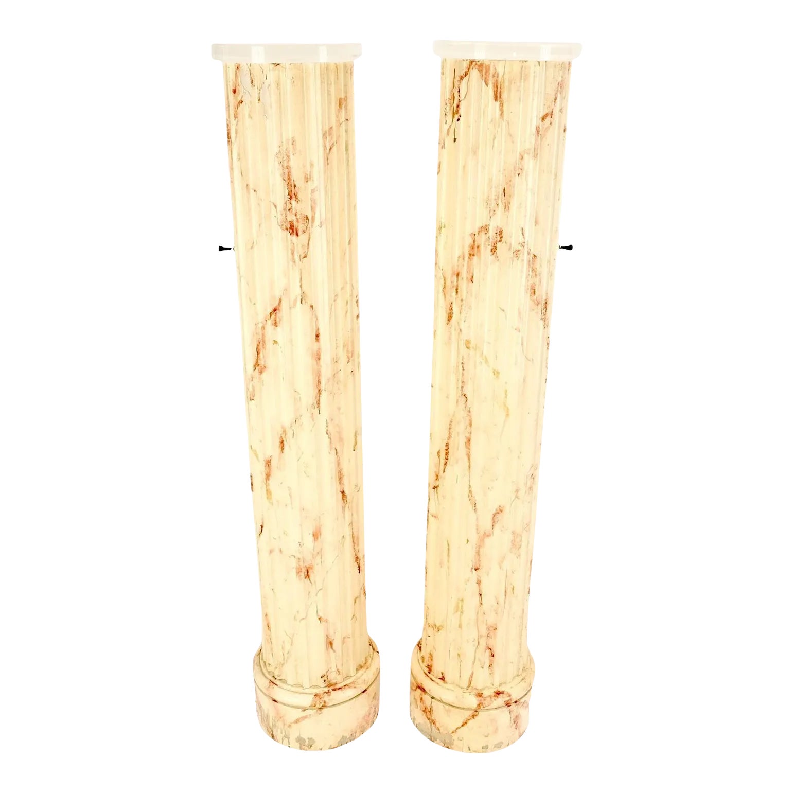 Pair of Mid-Century Modern Faux Decorated Columns Lighted Pedestals ...