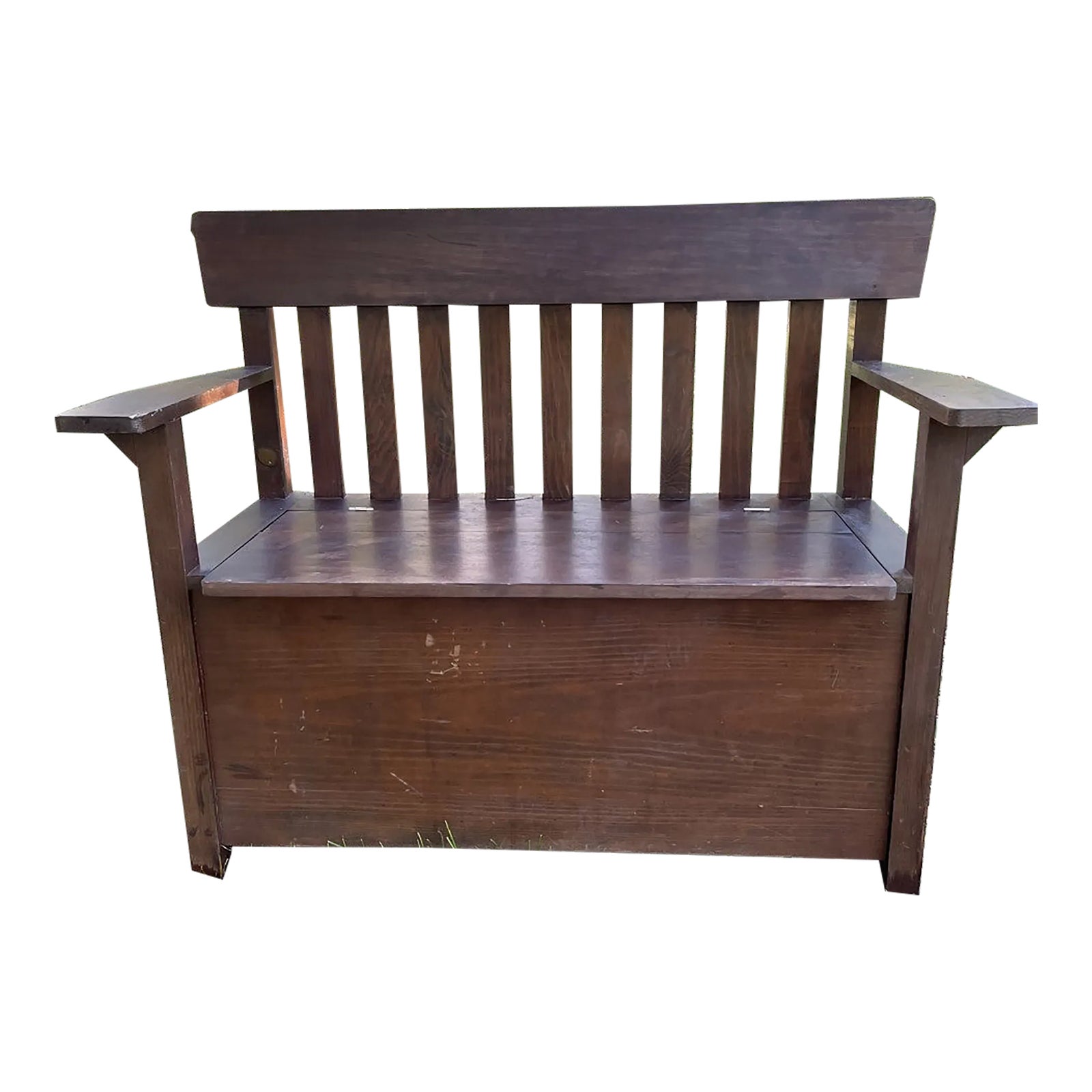 Mid 20th Century Oak Mission Style Slat Back Bench | Chairish