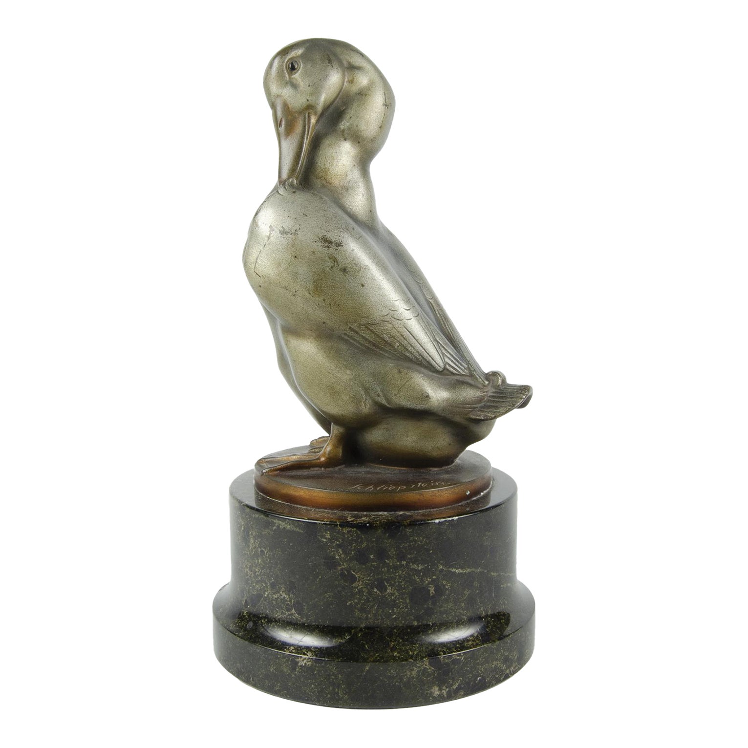 Early 20th Century Art Déco Patinated Bronze Sculpture of Duck With ...