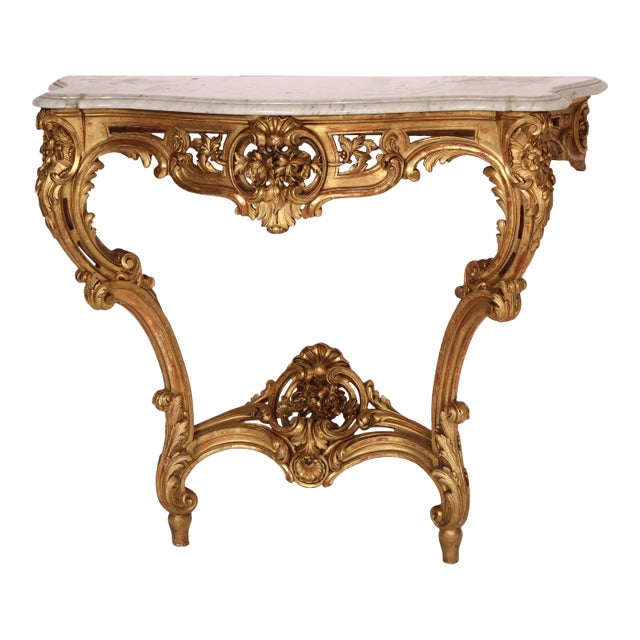 Antique Louis XV Style Gilt Wood (Gold Leaf) Console Table | Chairish