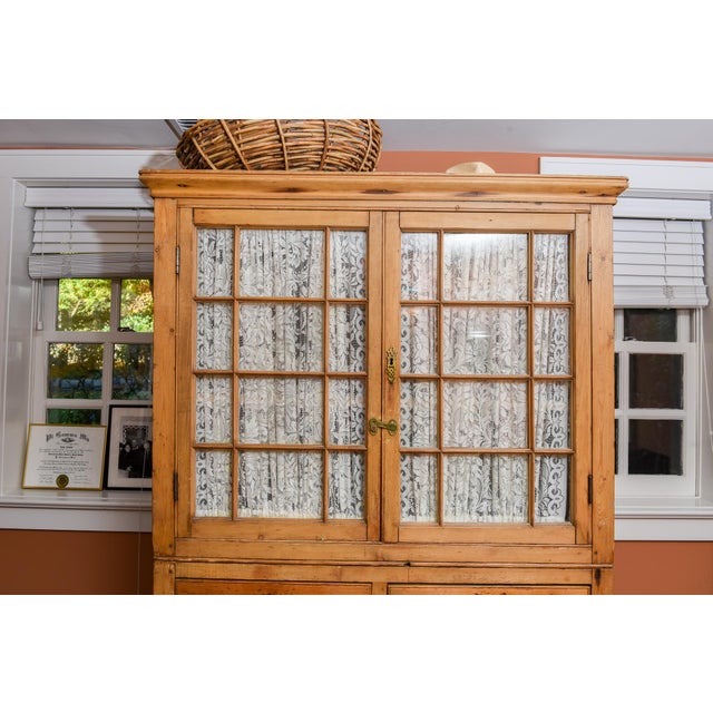 19th Century Antique English Two-Piece Pine Breakfront Cupboard Cabinet ...
