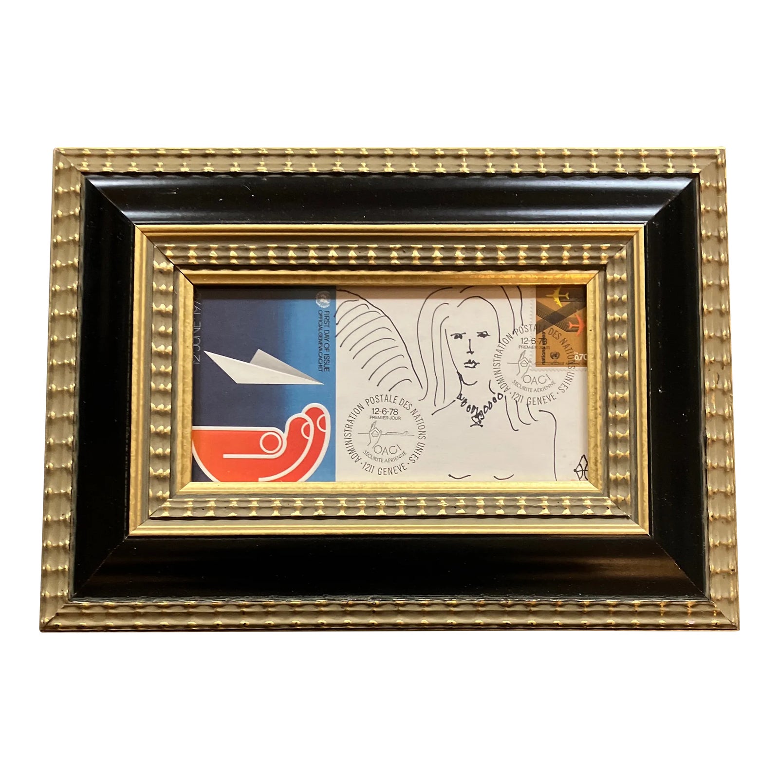 Contemporary Original Judy Henn Abstract Ink Drawing/Collage “First Day ...