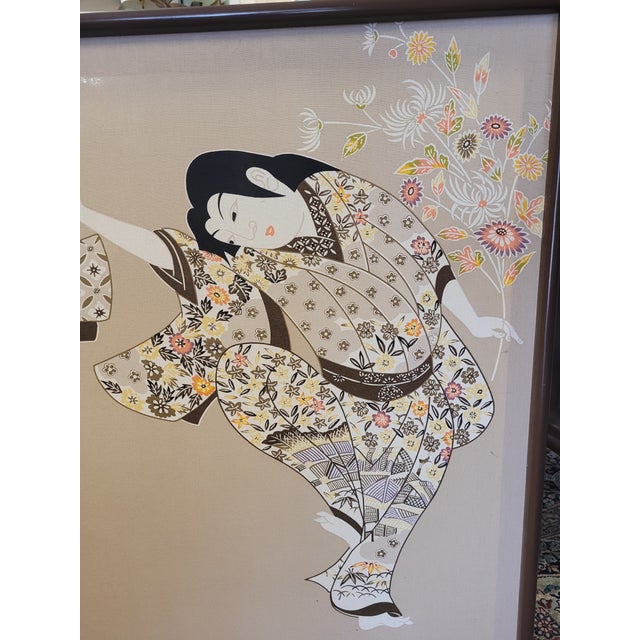 Large Mid Century Modern Japanese Fabric Decor Art | Chairish