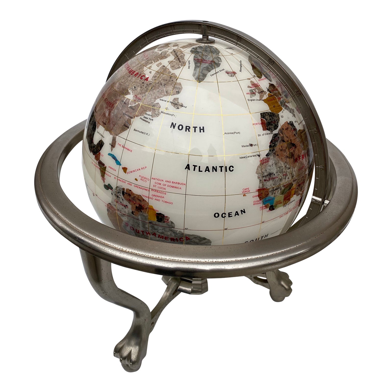 Large Late 20th Century Multi Stone Specimen Gemstone Geode World Globe ...