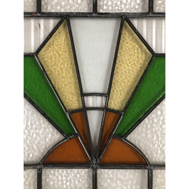 1920s Geometric Art Deco Stained Glass Wall Art Window With Wood Frame ...