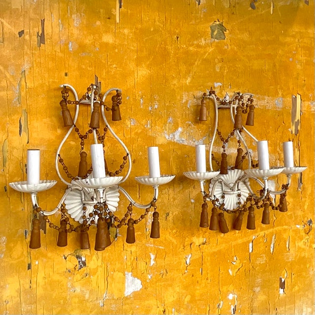Vintage Boho Wooden Swag Light Sconce - a Pair | Chairish