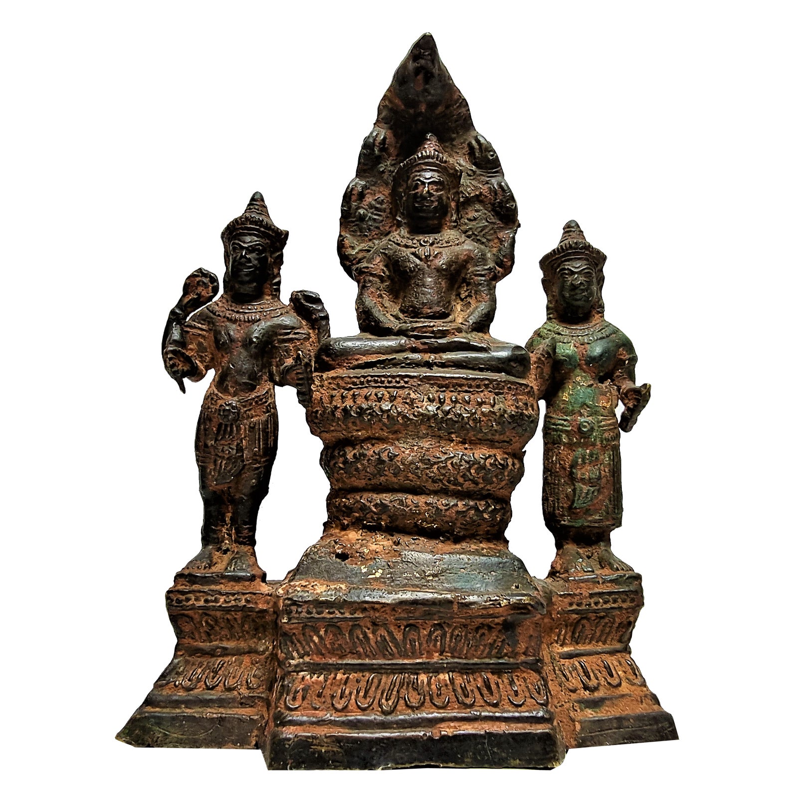 Khmer Triad Buddha Group, 1450s, Bronze, Set of 3 | Chairish