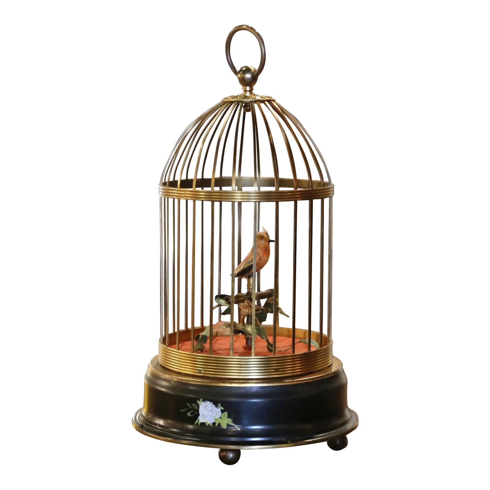 Mid-Century Swiss Automaton Brass Cage With Moving and Singing Bird ...