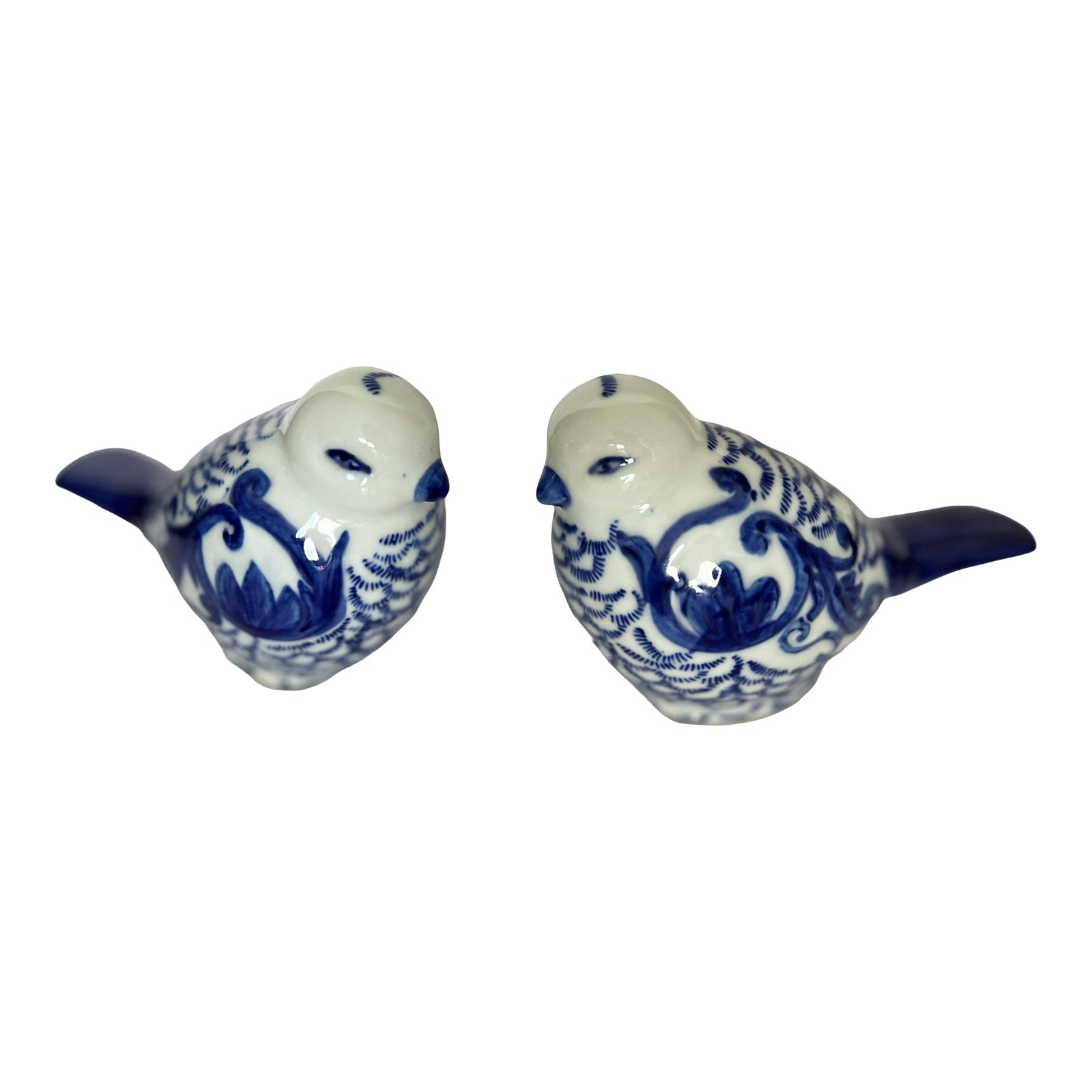 Pair of Contemporary Blue & White Chinoiserie Birds | Chairish
