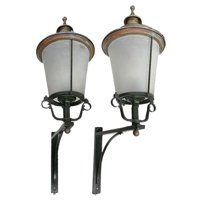 Large Outdoor Wall-Mounted Lanterns, 20th Century, Set of 2 | Chairish