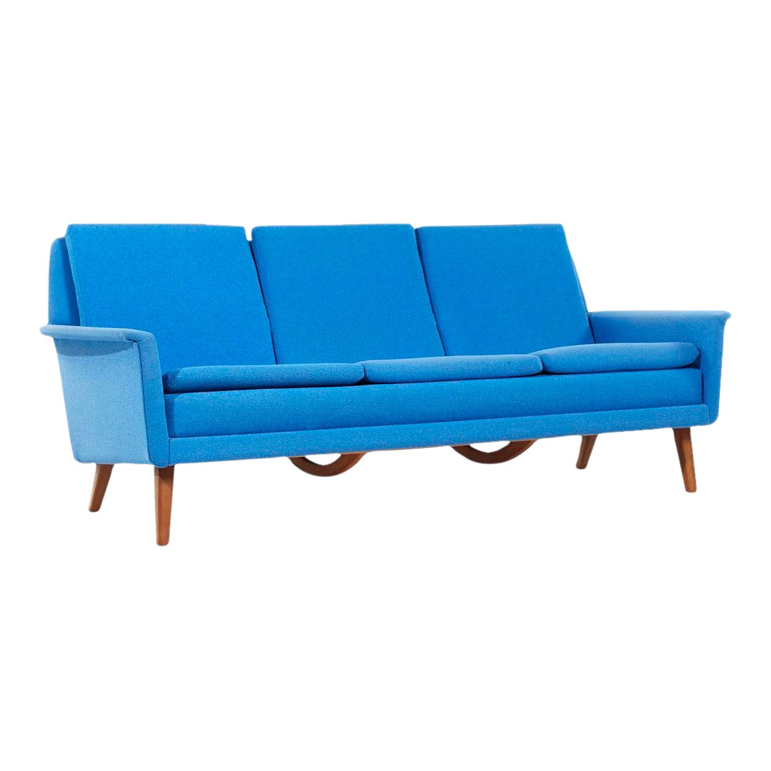 Finn Juhl Style Mid Century Danish Teak Blue Sofa | Chairish
