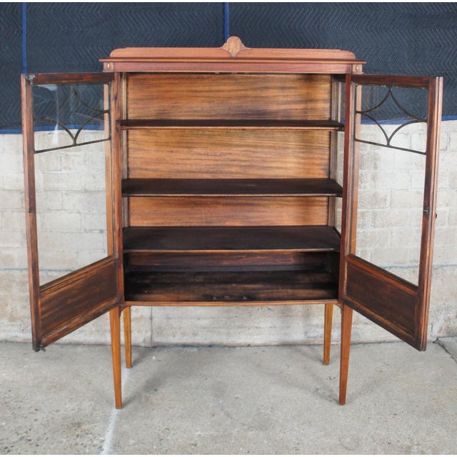 Antique Walnut Curio China Display Cabinet Cupboard Bookcase Showcase ...