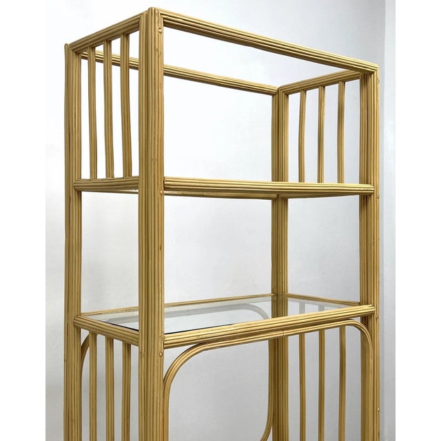 Vintage Boho Pencil Reed Tall Display Shelves with Glass Inserts | Chairish